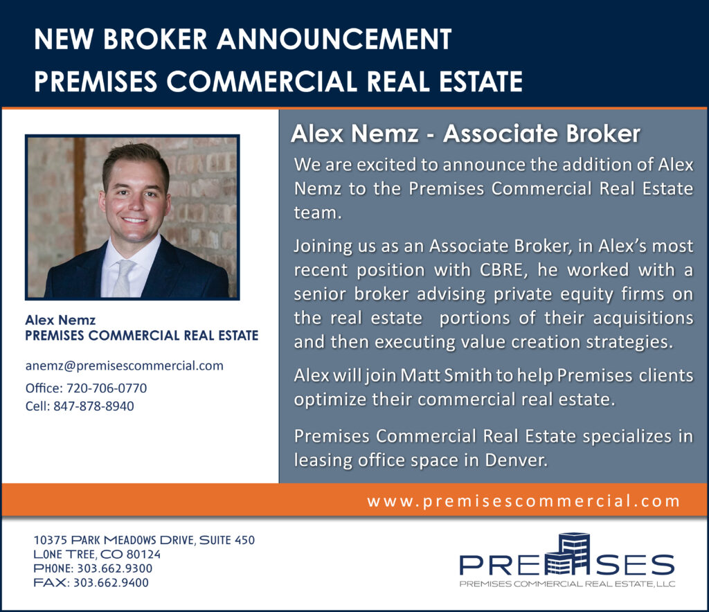 New Broker Announcement - Alex Nemz - Premises Commercial Real Estate