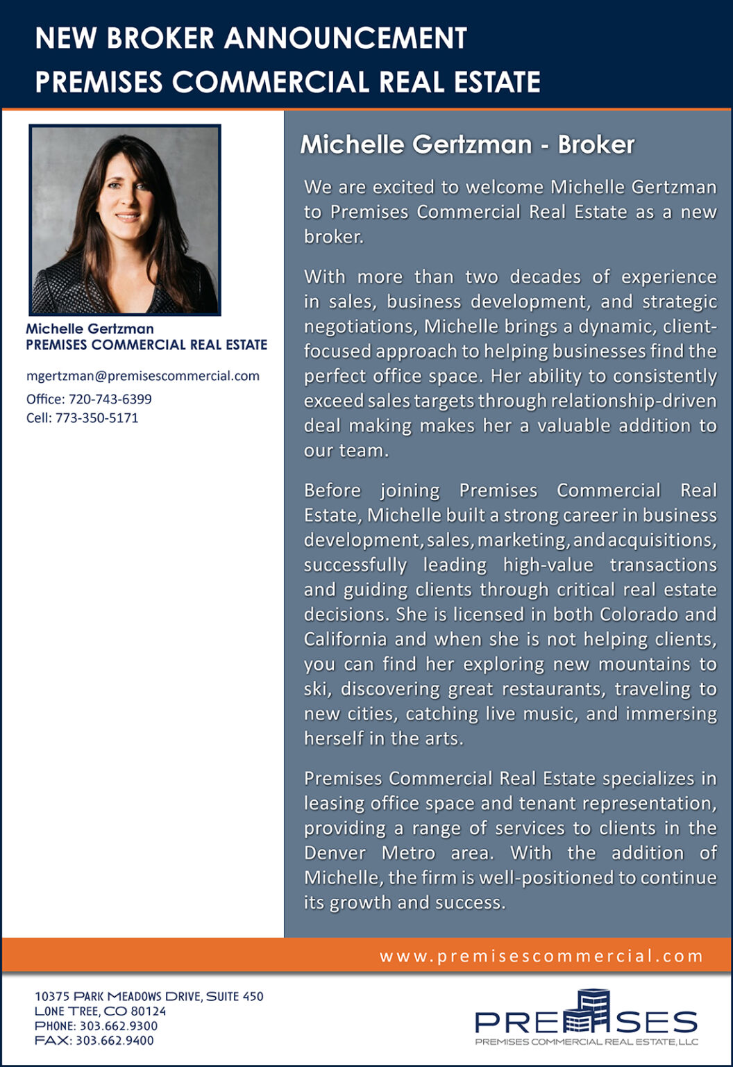 New Broker Announcement - Michelle Gertzman - Premises Commercial Real ...